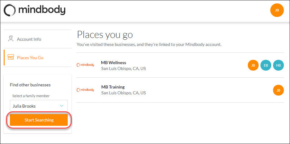 Client Info screen - Mindbody Account section