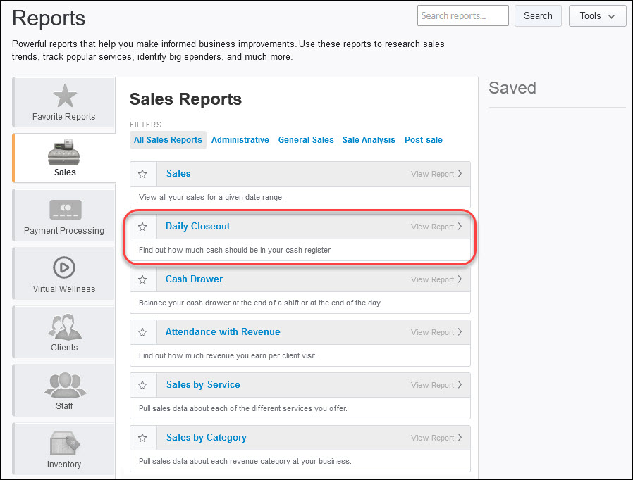Daily Closeout report