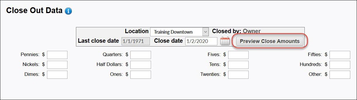 Daily Closeout report