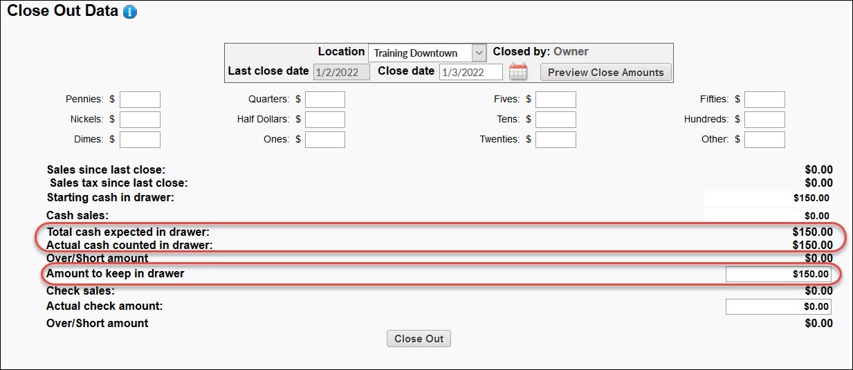 Daily Closeout report