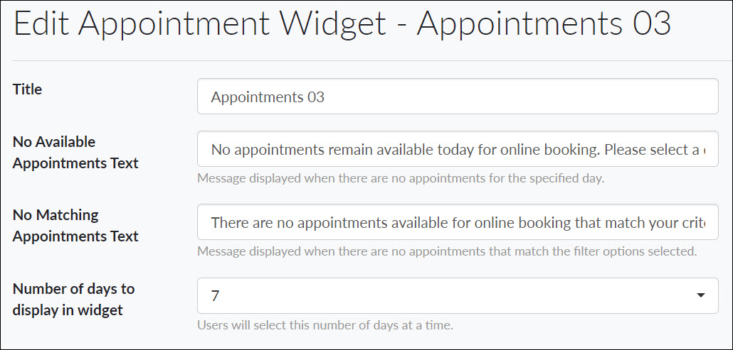 Appointment widget setup and options - branded web tools