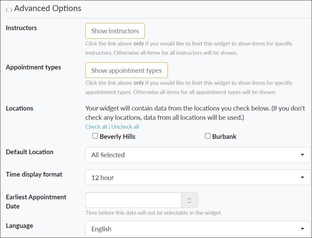 Appointment widget setup and options - branded web tools