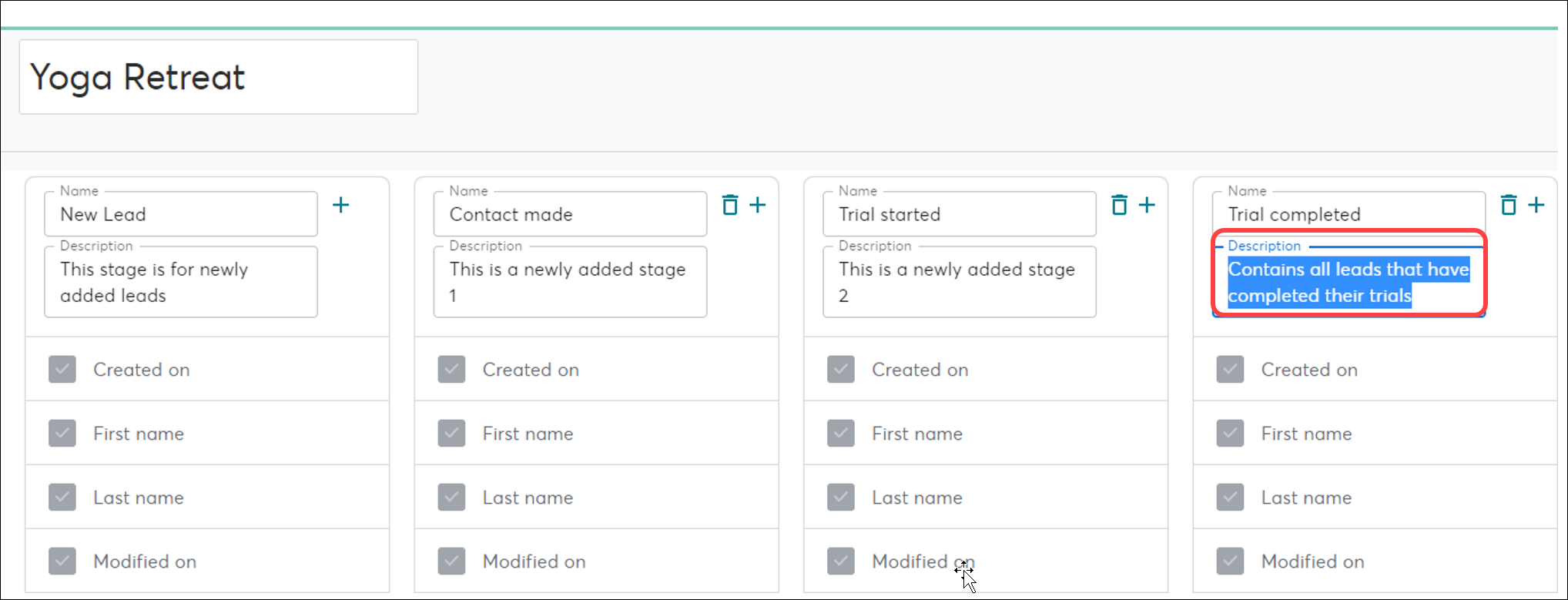 How to customize stage names and descriptions (Sales Pipeline)