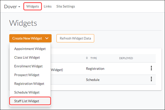Staff List widget setup and options - branded web tools