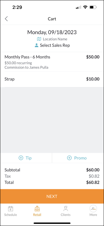 How to use the cart to sell products and services to clients (Business app)