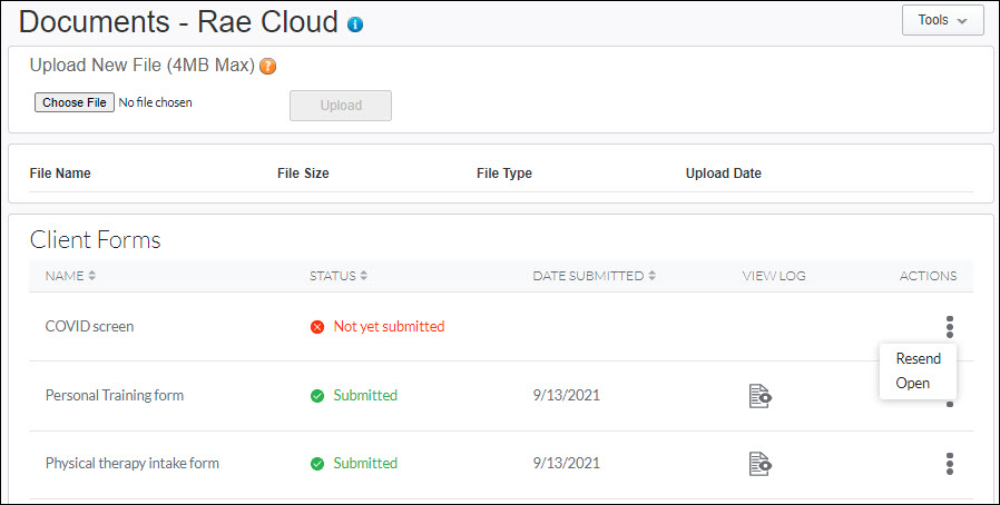 Client Forms screen - overview