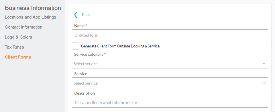 Client Forms screen - overview