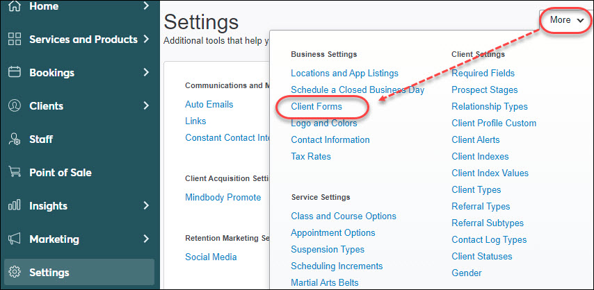 Client Forms screen - overview