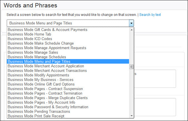 Words and Phrases screen