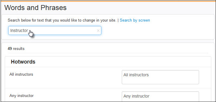 Words and Phrases screen