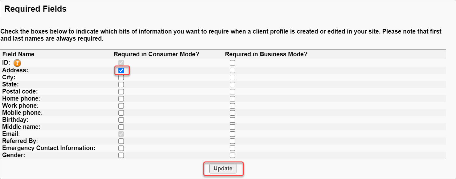 Client required fields