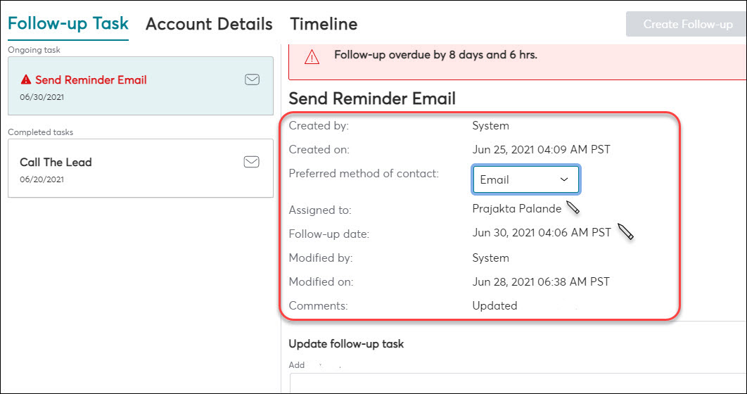 How do I create and assign a follow up task? (Sales Pipeline)