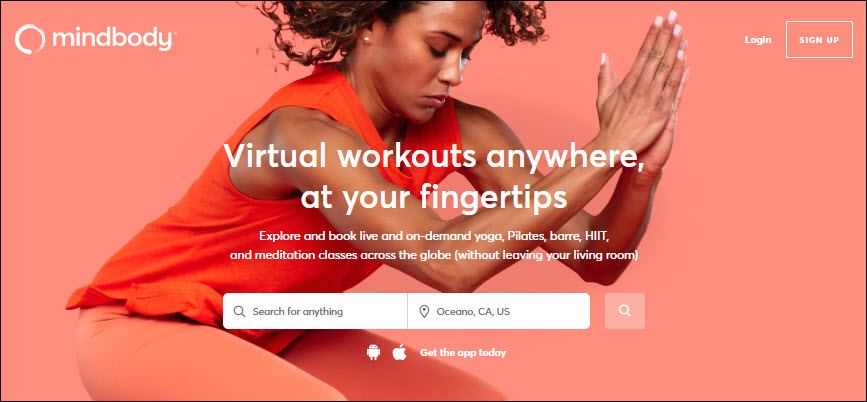 Site Mindbody destiné aux consommateurs (mindbodyonline.com/explore)