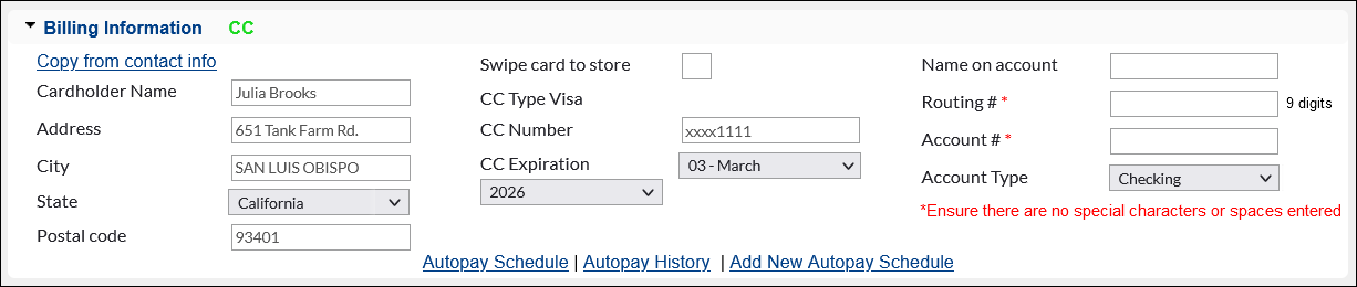 Client Info screen - overview