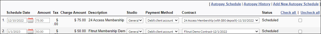 Autopay Schedule screen