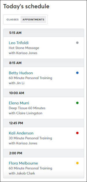 Home dashboard (New Mindbody Experience)
