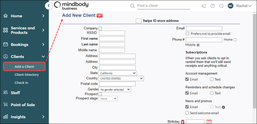 Adding Clients (New Mindbody Experience)
