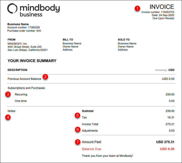 Understanding your Mindbody Business Subscription invoice (Mindbody)