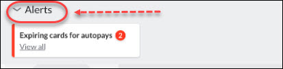 Expiring cards for autopays alerts on the dashboard