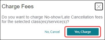 No-show/Late Cancel Fees screen: Create fees and mass schedule autopays