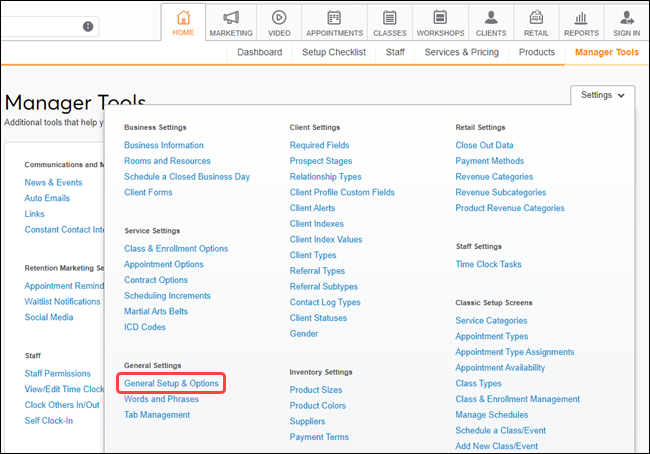 General Setup & Options explained