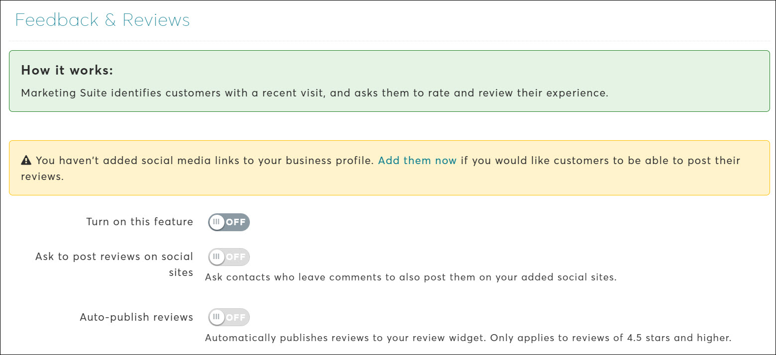 How to set up Feedback and Reviews - Marketing Suite