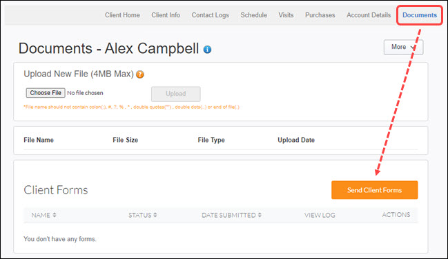 How to send a client form without having to book a service