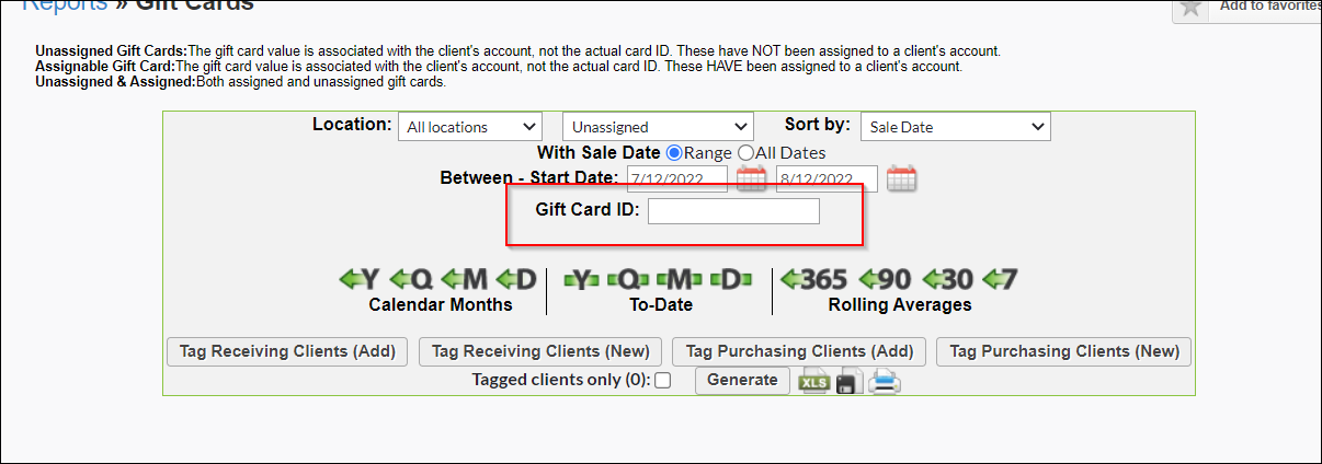 Gift Cards report