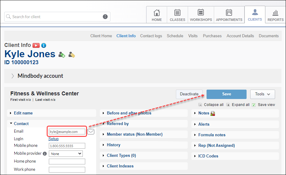 How do I update a client's email address?