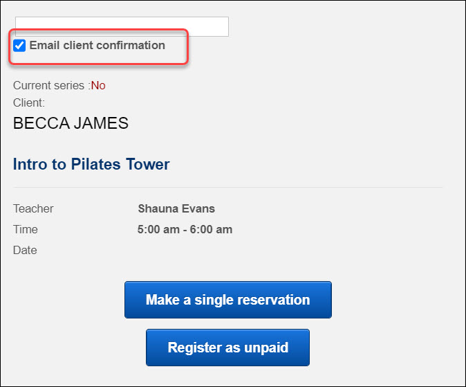 How do I send clients a reservation confirmation email in Business Mode?