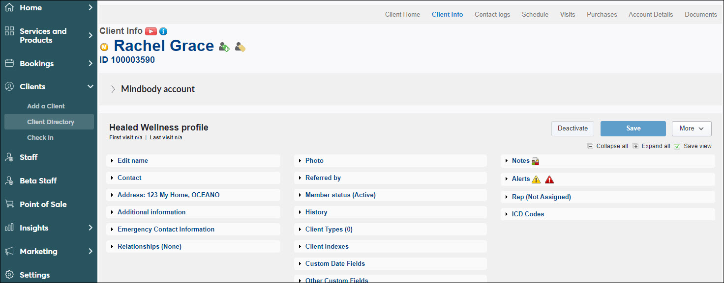 Client details overview (New Mindbody Experience)