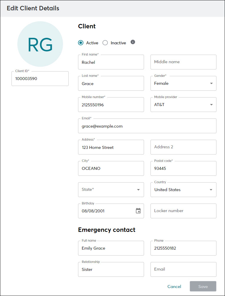 Client details overview (New Mindbody Experience)