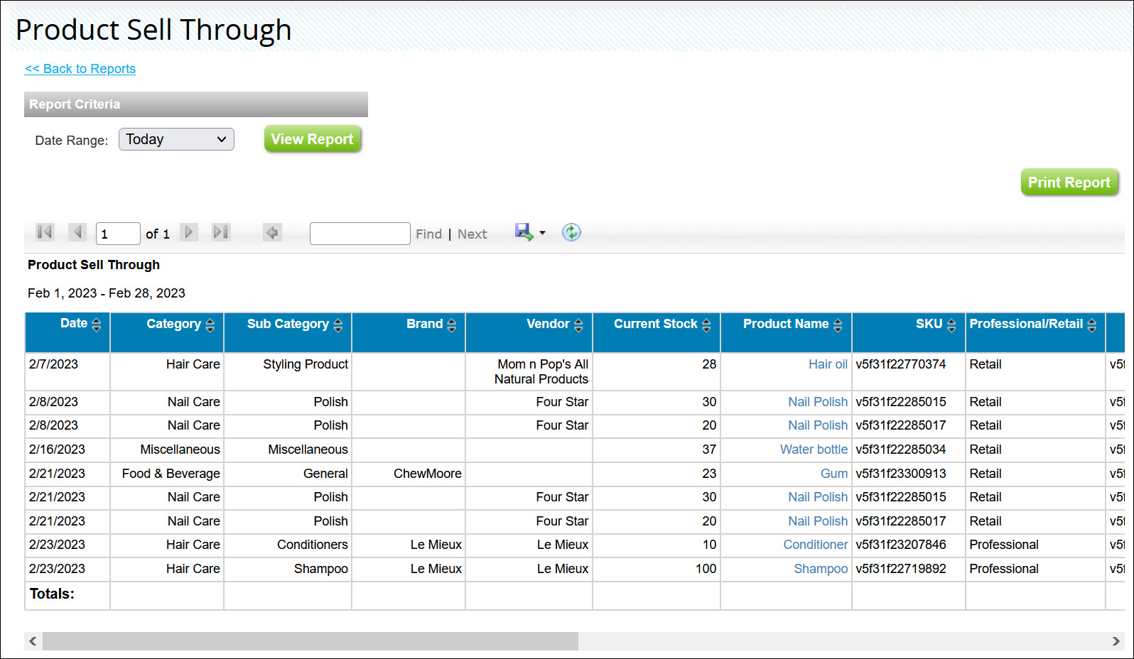 Product Sell Through Report - Booker