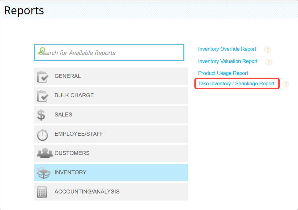 Take Inventory / Shrinkage report - Booker