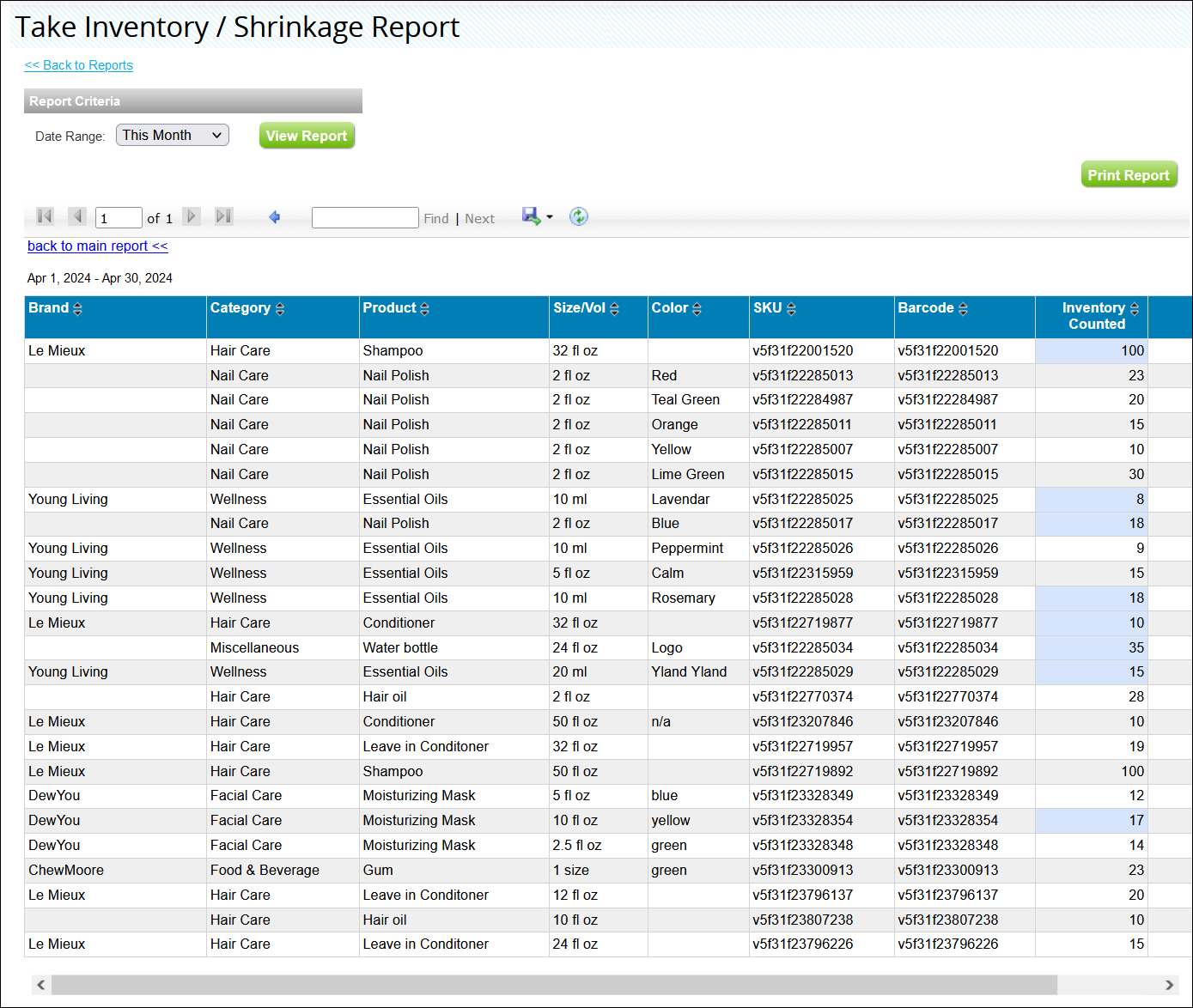 Take Inventory / Shrinkage report - Booker