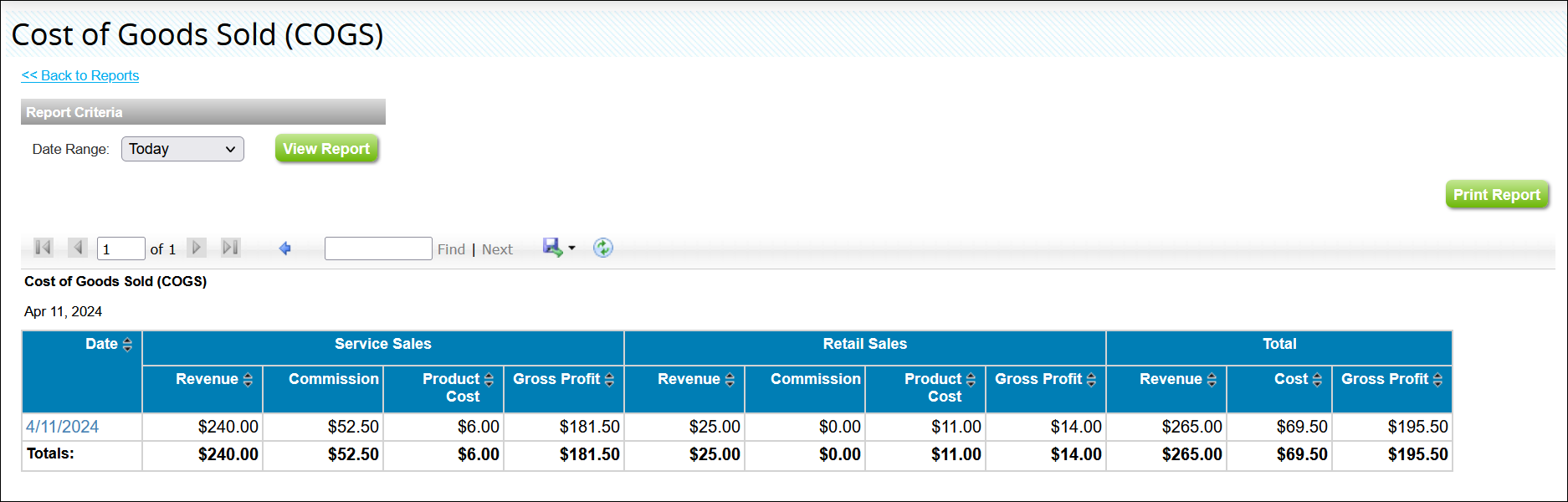 Cost of Goods Sold (COGS) report - Booker