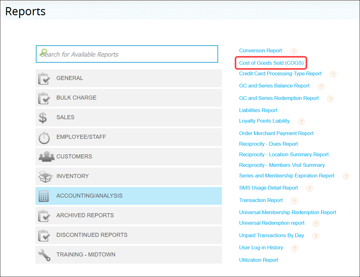 Cost of Goods Sold (COGS) report - Booker