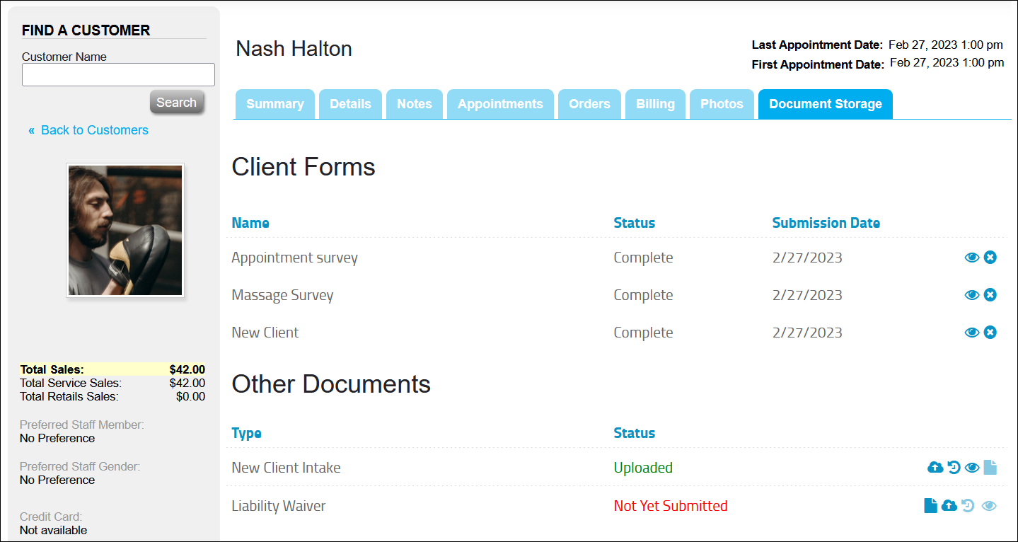 Customer Profile: Document Storage tab - Booker
