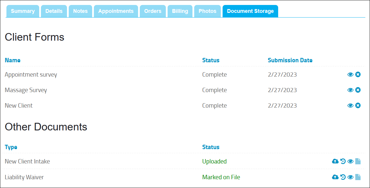 Customer Profile: Document Storage tab - Booker