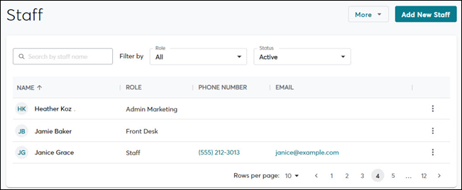 Staff members screen