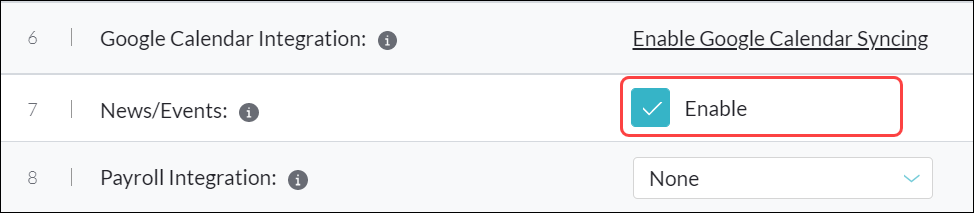 News & Events screen