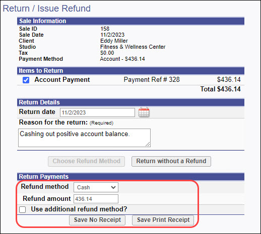 How to pay out a client's positive account balance