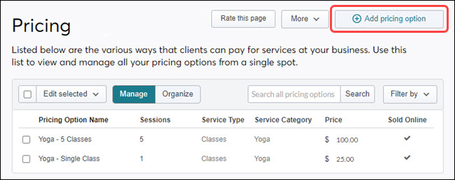 How to add pricing options overview