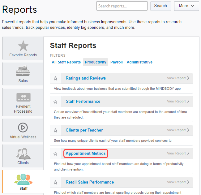 Appointment Metrics report