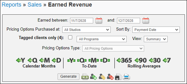 Earned Revenue report