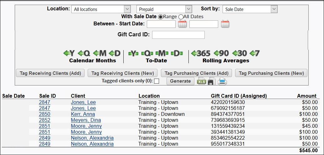 Gift Cards report