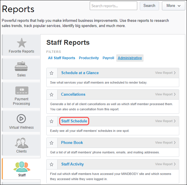 Staff Schedule report