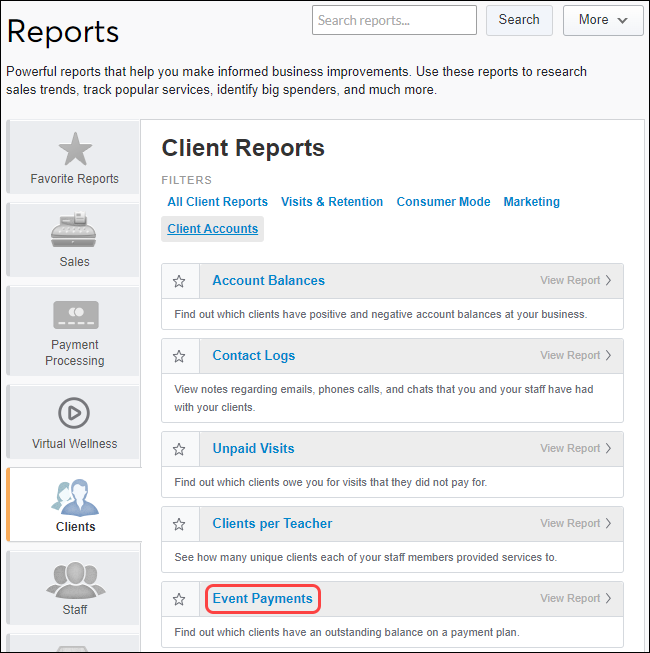Event Payments report
