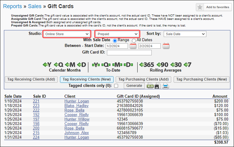 How to generate reports for online gift card redemption