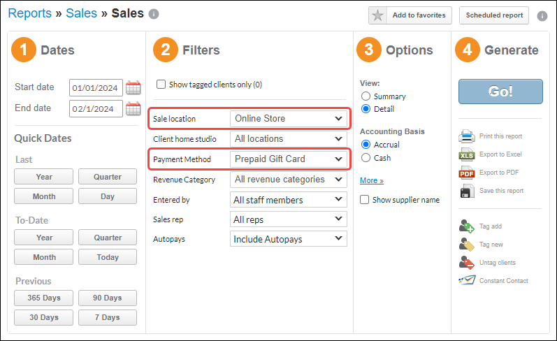How to generate reports for online gift card redemption